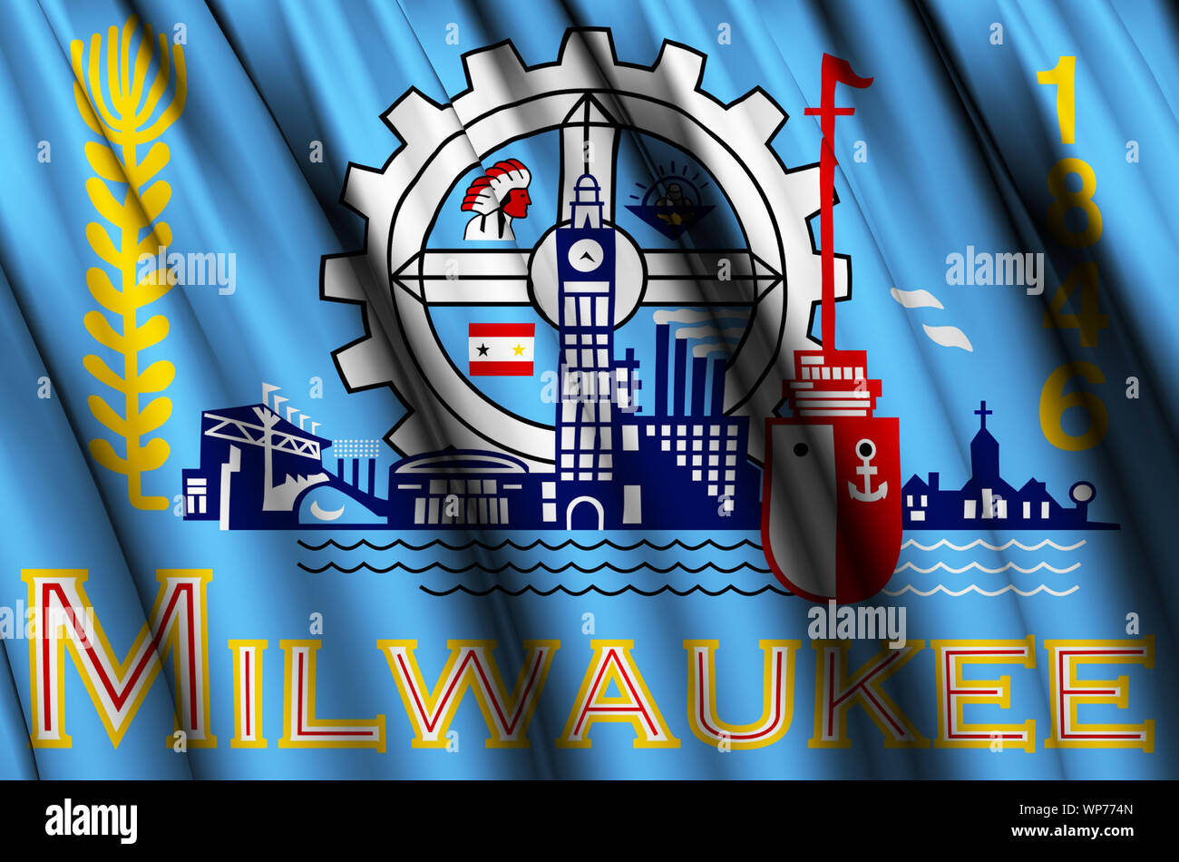 Milwaukee Wisconsin waving flag illustration. Regions and Cities of the ...