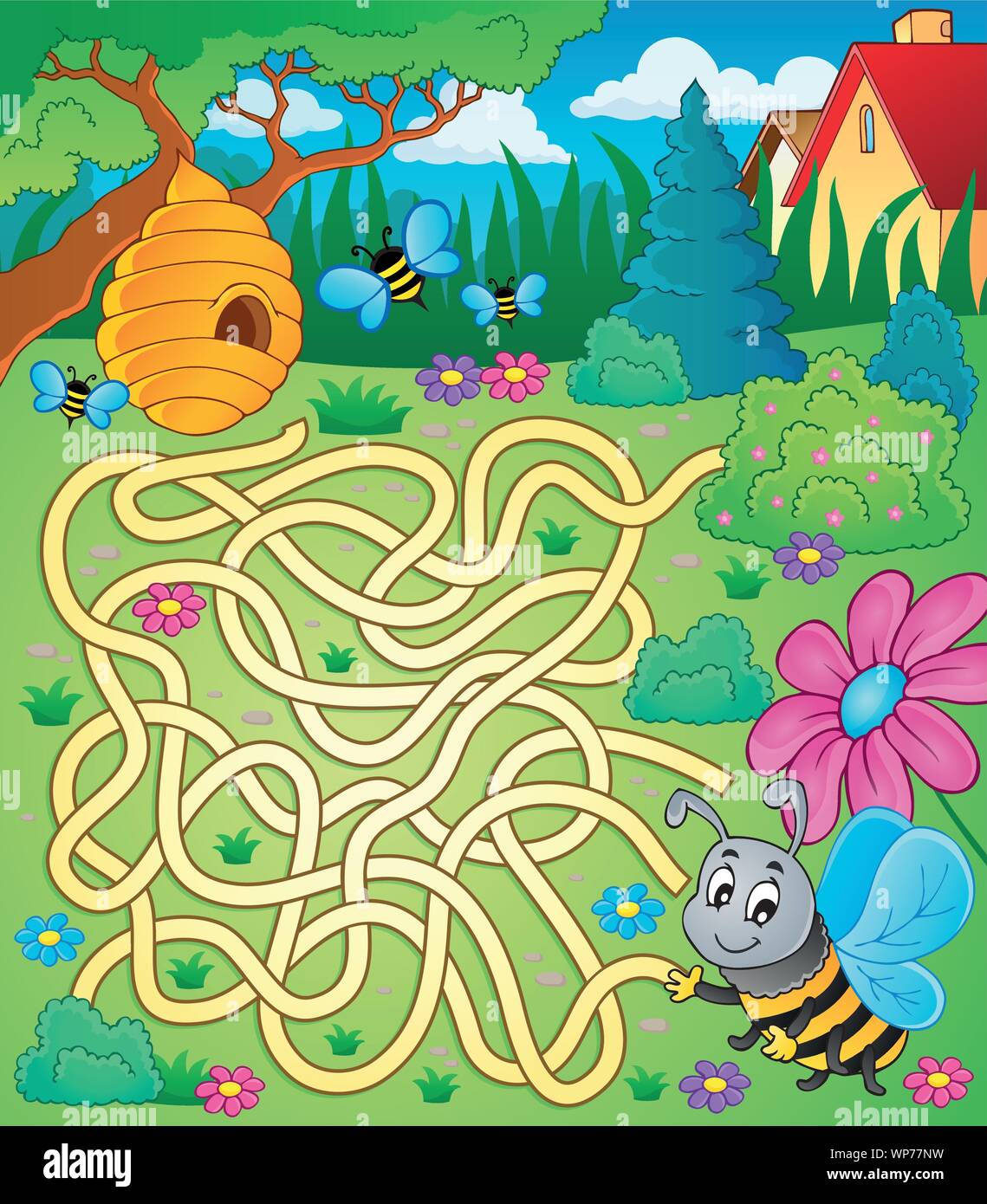 Maze 4 with bee theme Stock Vector Image & Art - Alamy