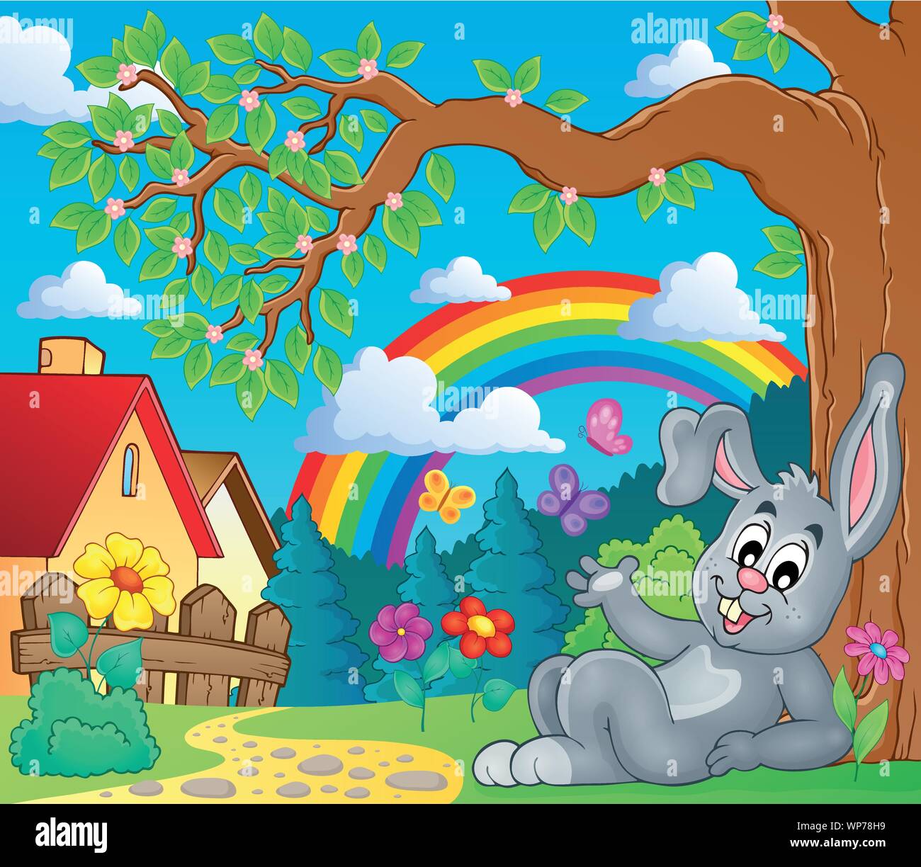 Spring theme with bunny and rainbow Stock Vector Image & Art - Alamy