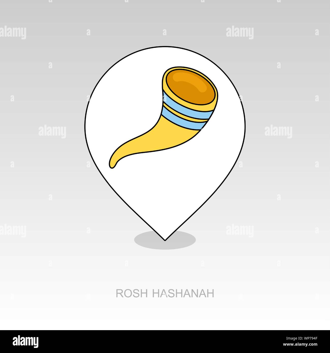 Shofar. Rosh Hashanah pin map icon. Shana tova Map pointer. Happy and ...