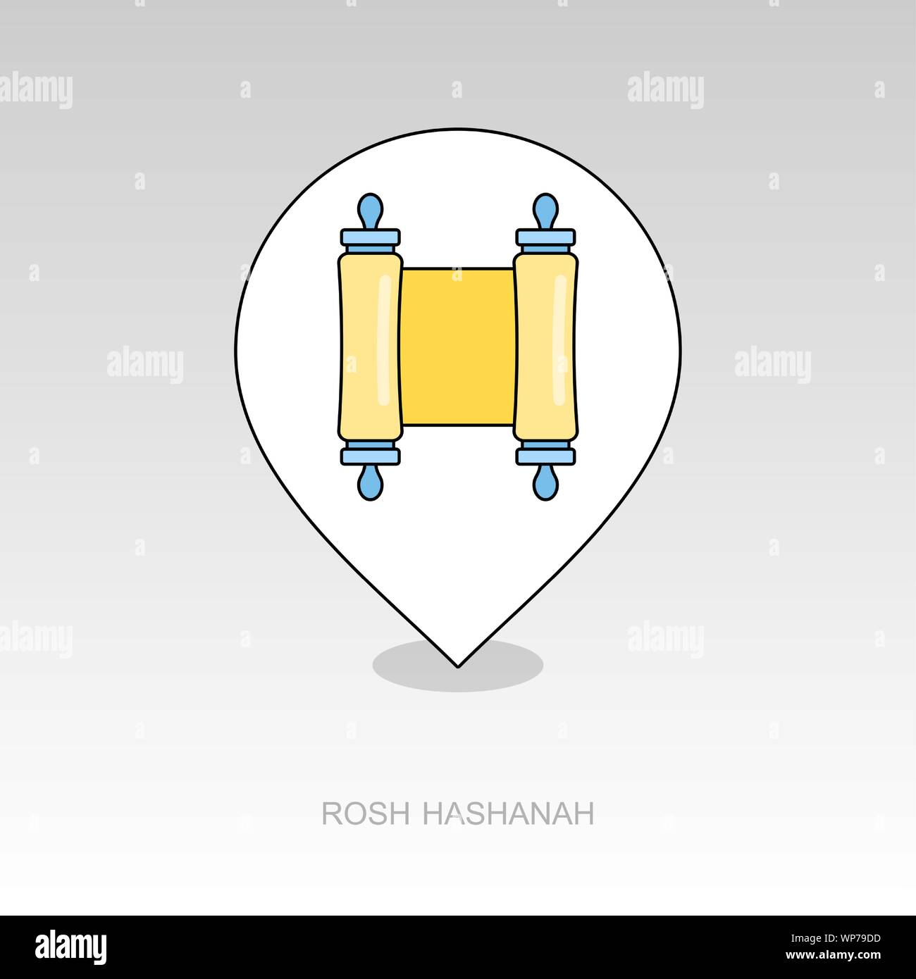 Torah scroll. Rosh Hashanah pin map icon. Shana tova Map pointer. Happy ...