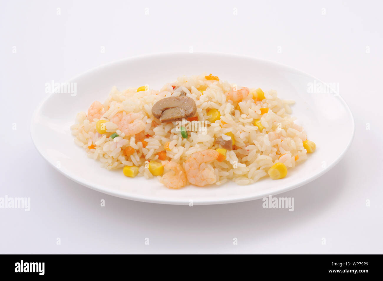 rice pilaf with shrimp on a plate isolated on white background Stock ...