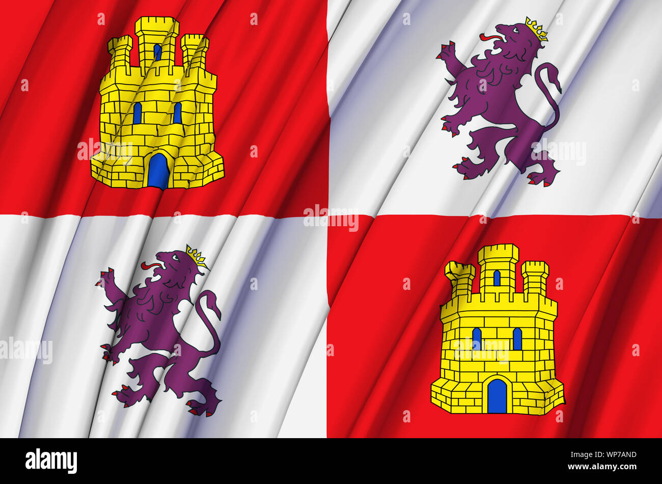 Castilla Y Leon waving flag illustration. Regions and cities of Spain ...