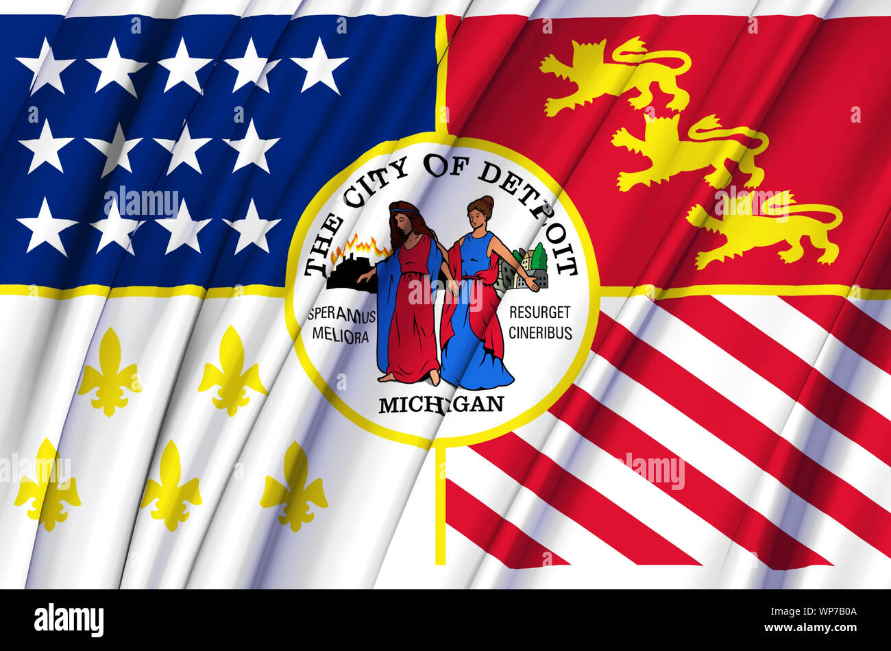 Detroit Michigan waving flag illustration. Regions and Cities of the ...