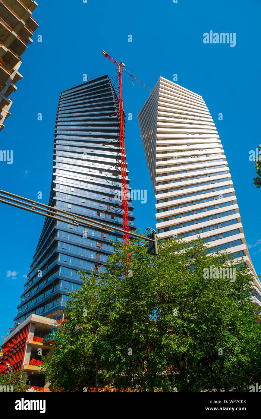 Modern, unique twin skyscrapers in Tbilisi, the capital of Georgia ...