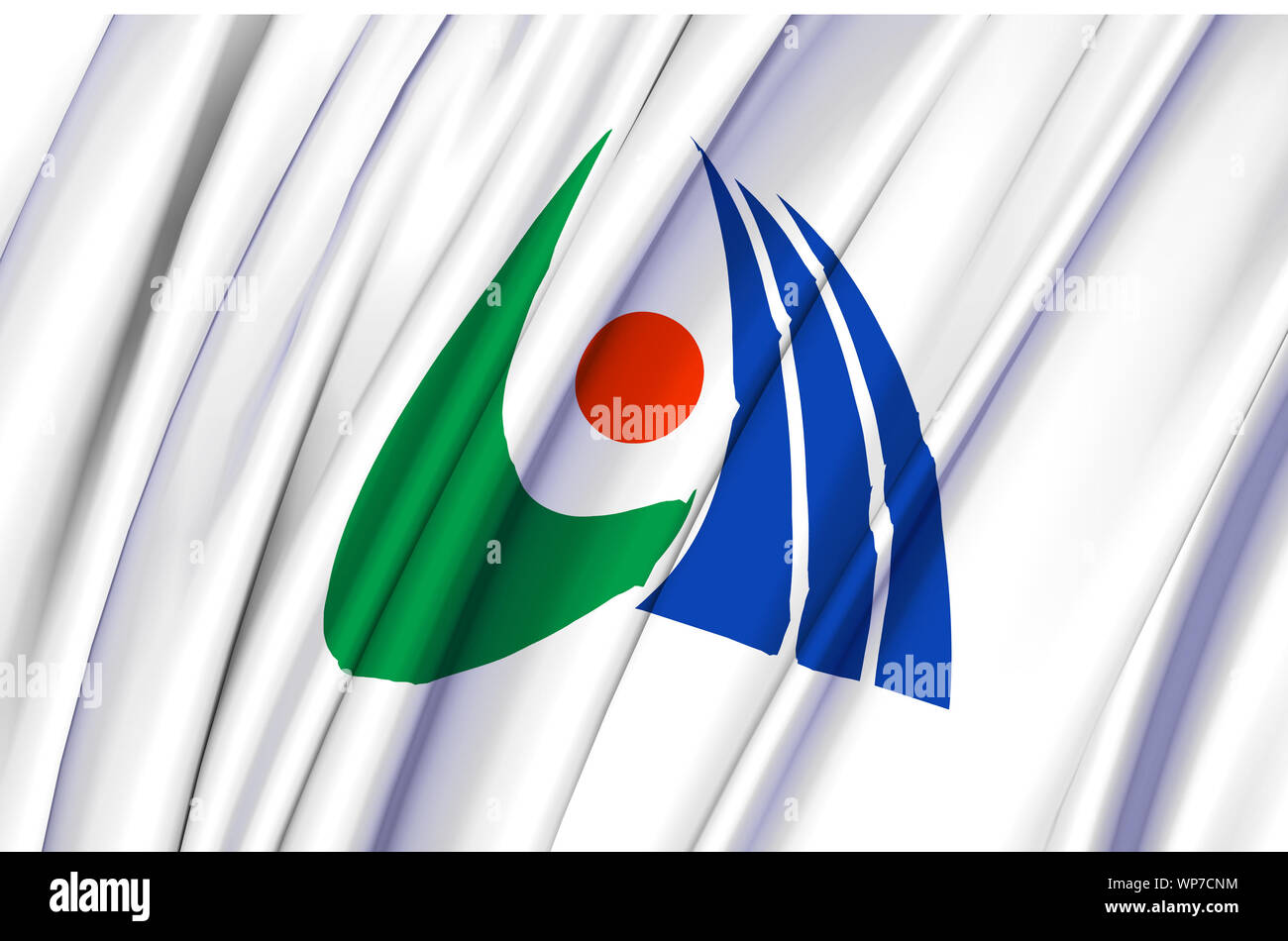 Mukawa waving flag illustration. Regions of Japan. Perfect for ...