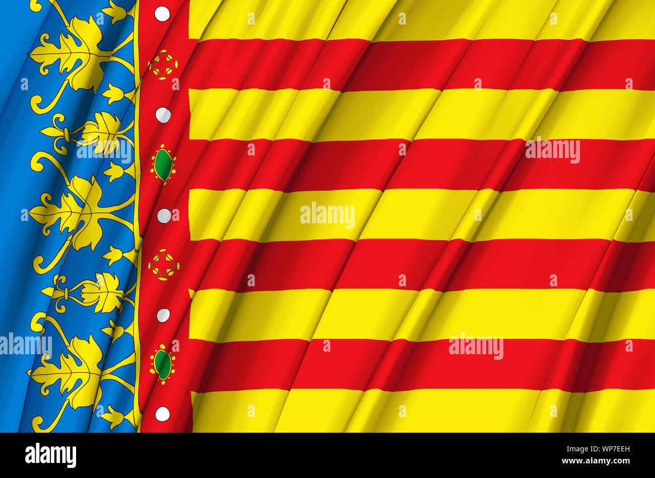 Valencia waving flag illustration. Regions and cities of Spain. Perfect ...