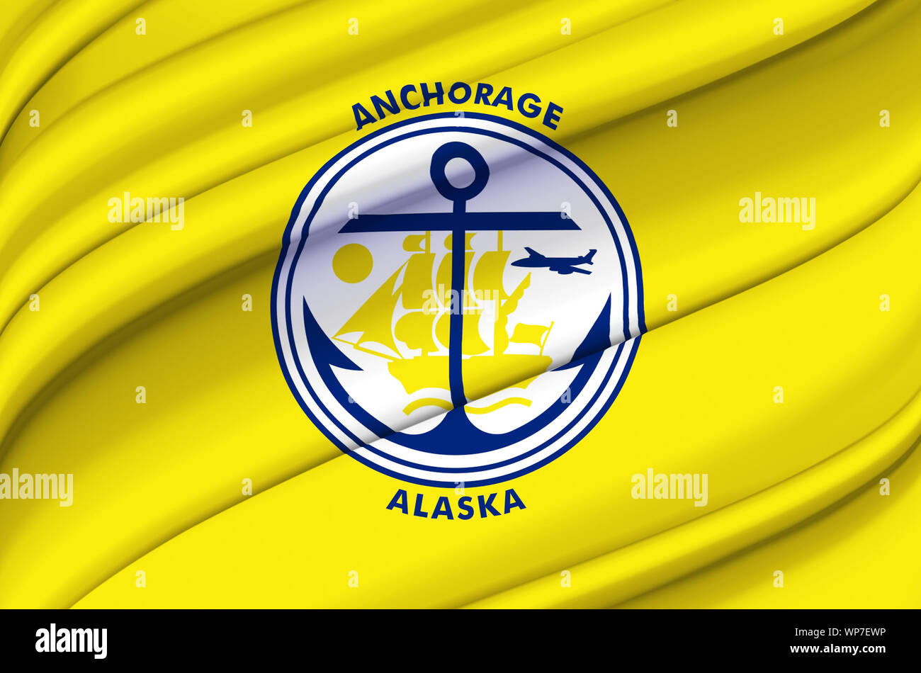 Anchorage Alaska waving flag illustration. Regions and Cities of the ...