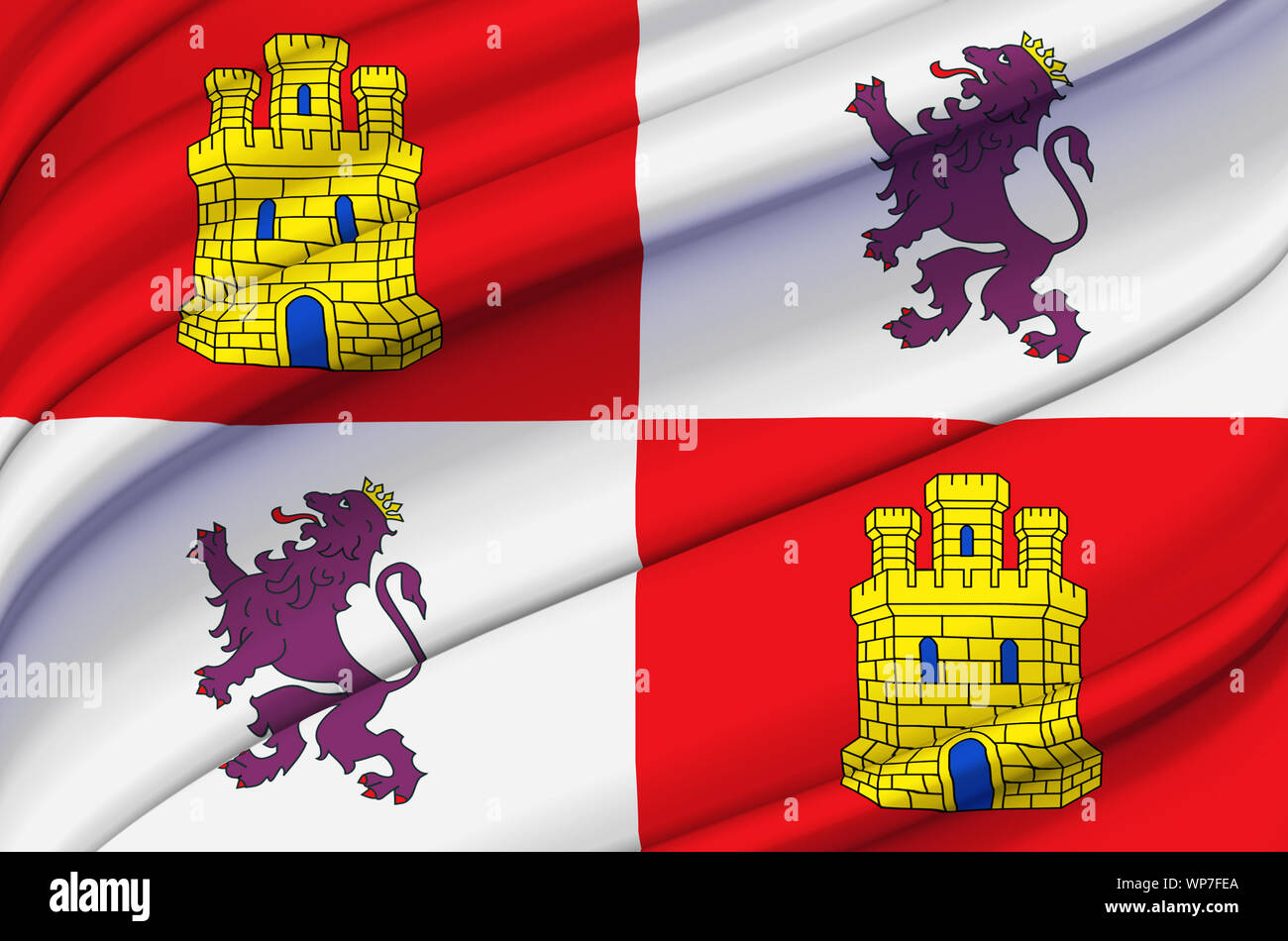 Castilla Y Leon waving flag illustration. Regions and cities of Spain ...