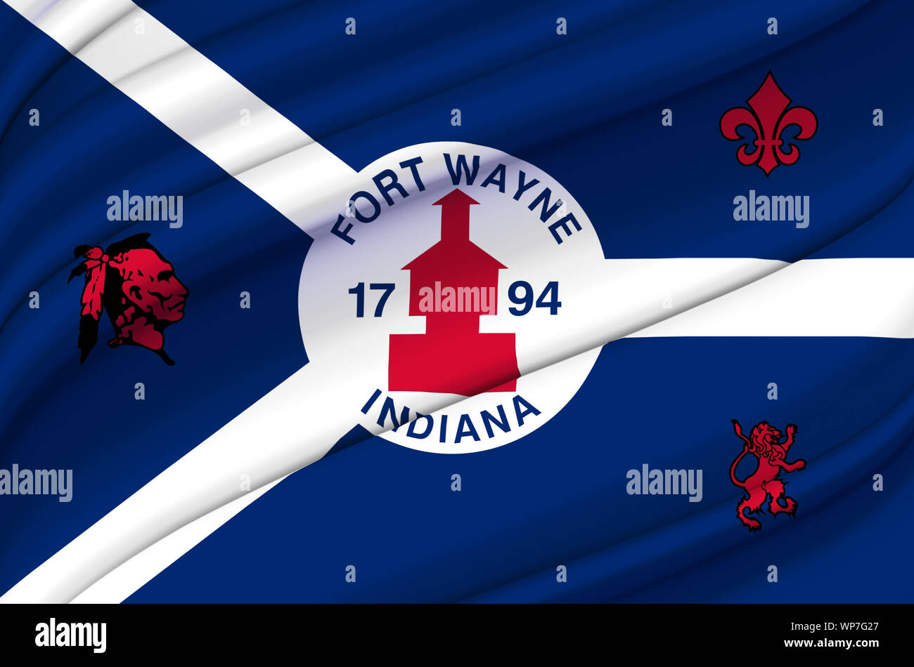 Fort Wayne Indiana waving flag illustration. Regions and Cities of the ...