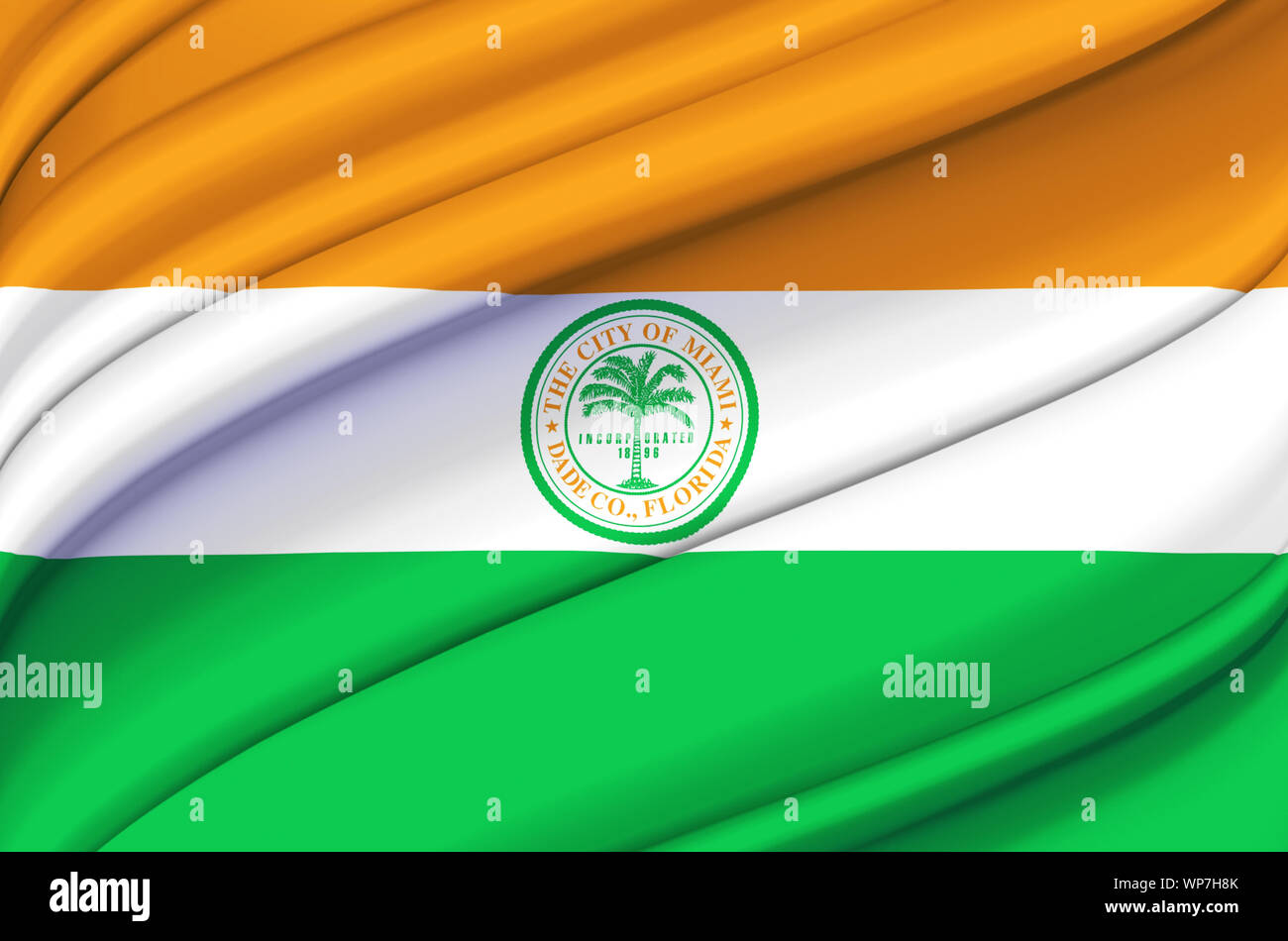 Miami Florida waving flag illustration. Regions and Cities of the ...