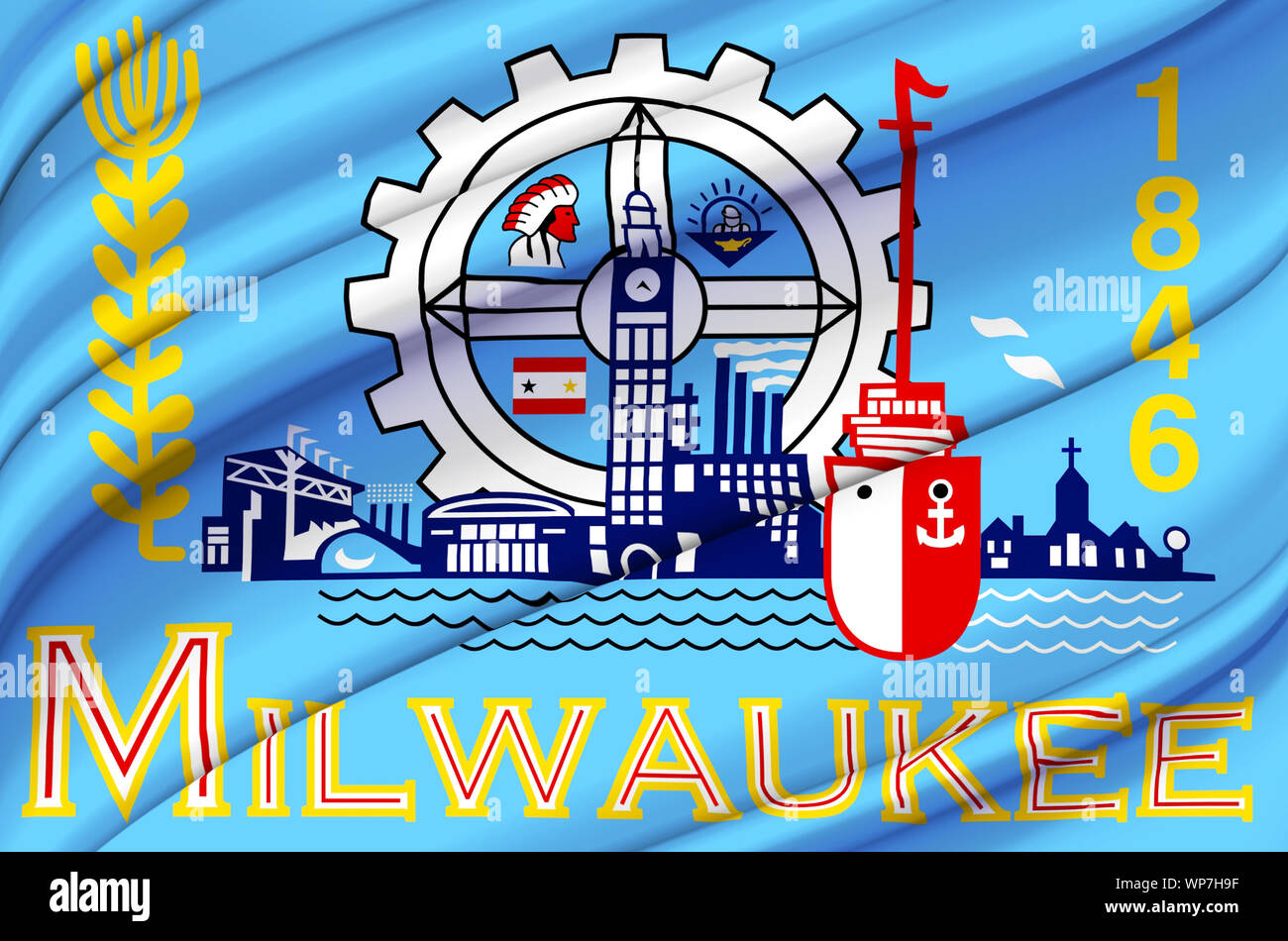 Milwaukee Wisconsin waving flag illustration. Regions and Cities of the ...