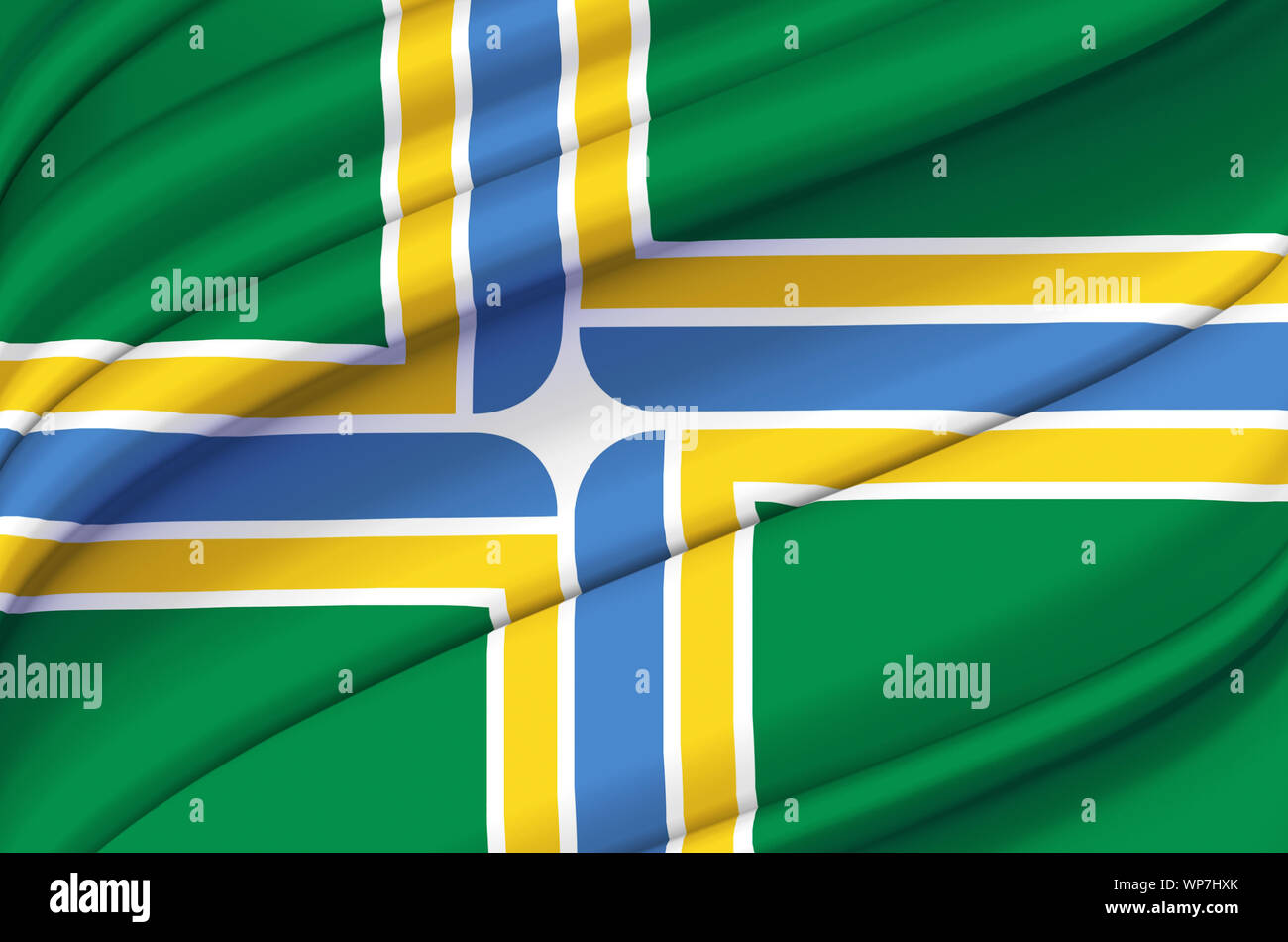 Portland Oregon waving flag illustration. Regions and Cities of the ...