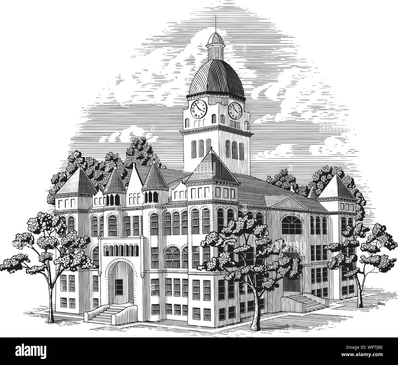 Woodcut-style illustration of the Jasper County courthouse in Carthage ...