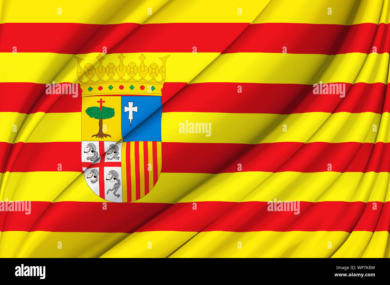 Aragon waving flag illustration. Regions and cities of Spain. Perfect ...