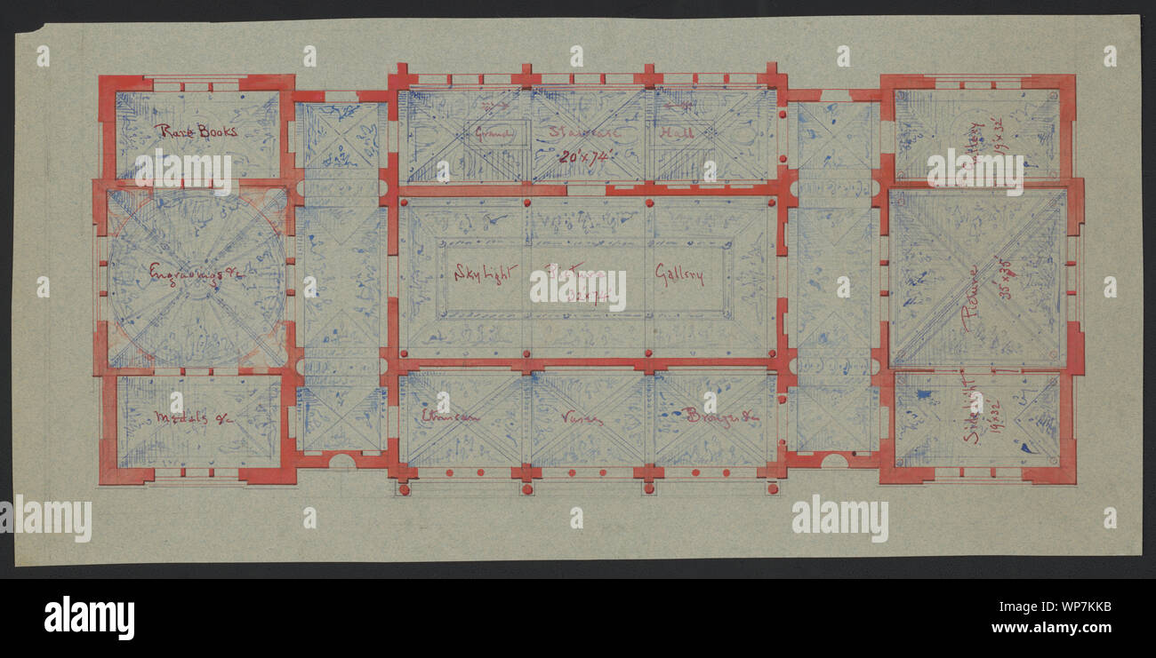 Lenox Library, New York, New York. Third floor plan Stock Photo - Alamy