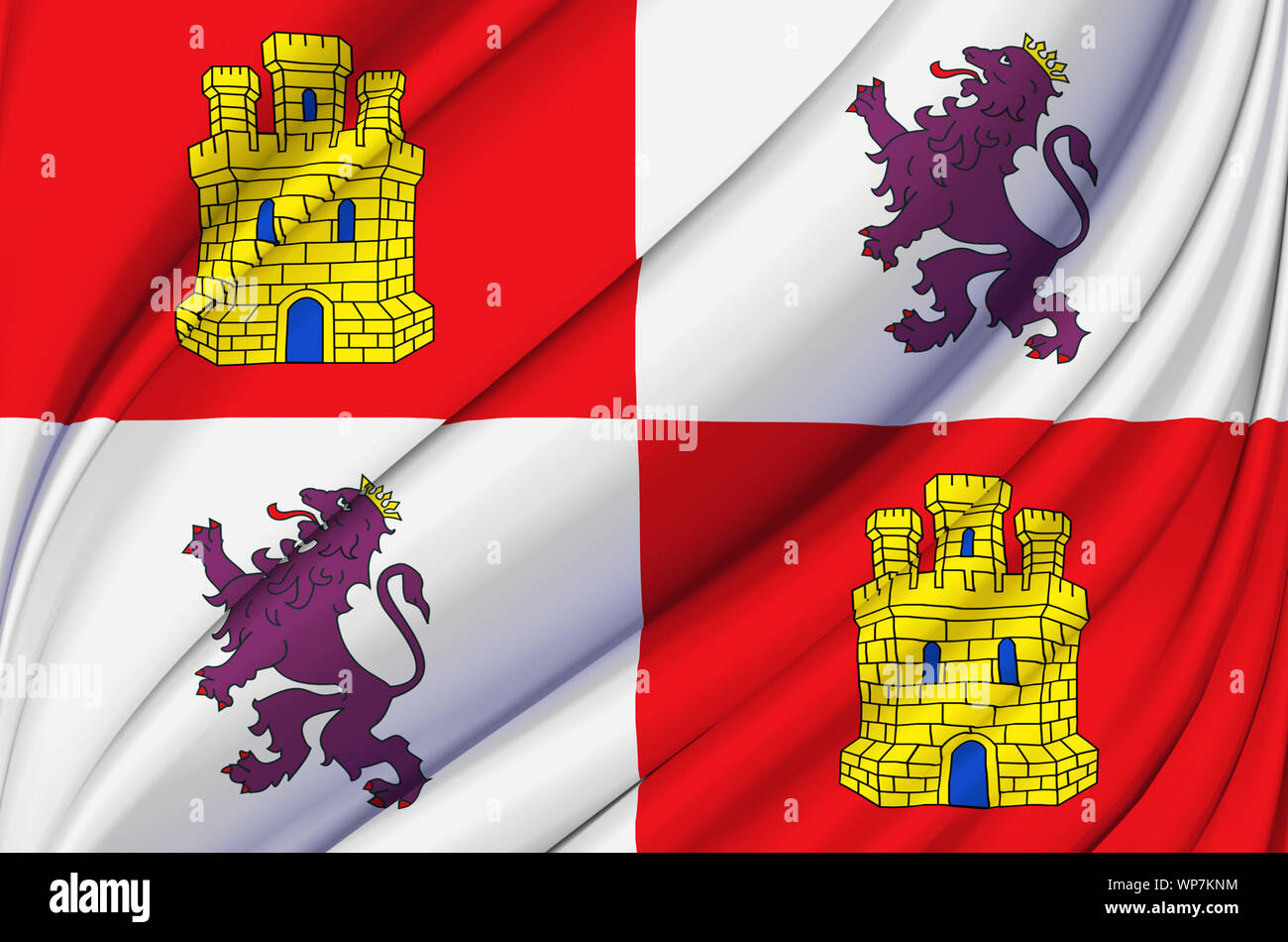 Castilla Y Leon waving flag illustration. Regions and cities of Spain ...