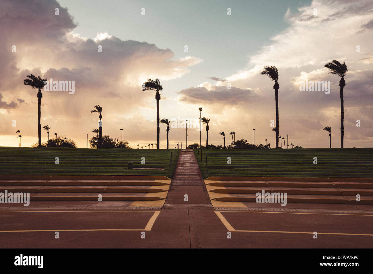 Analogue photo of the Sun Bowl Amphitheatre during a sunset monsoon ...