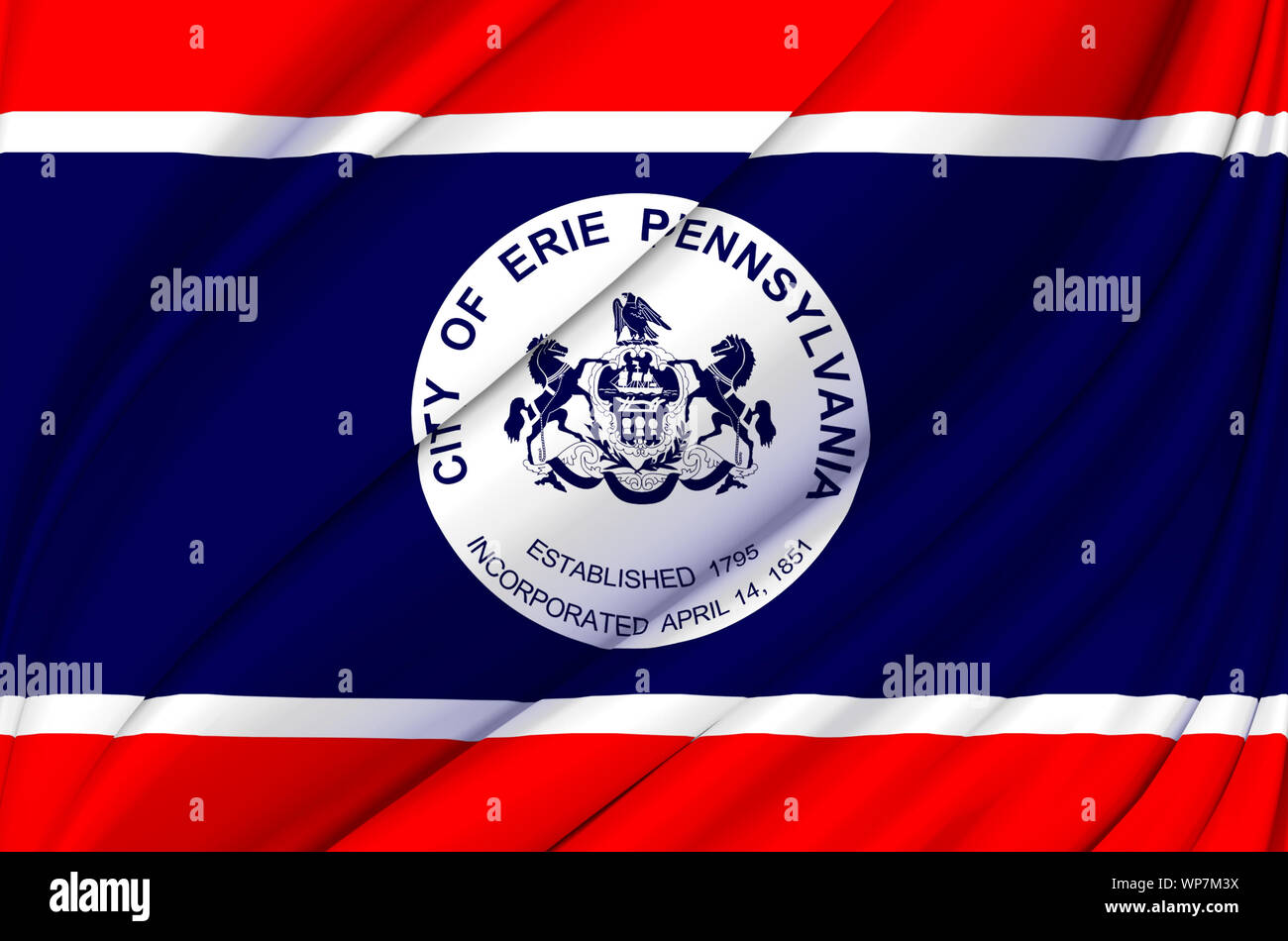 Erie Pennsylvania waving flag illustration. Regions and Cities of the ...