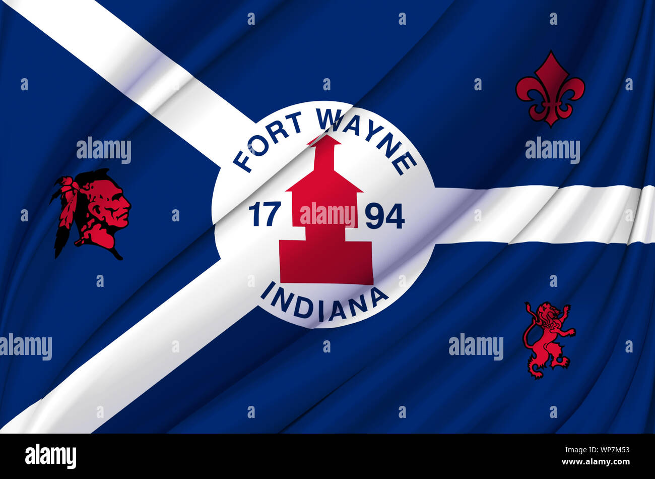 Fort Wayne Indiana waving flag illustration. Regions and Cities of the ...