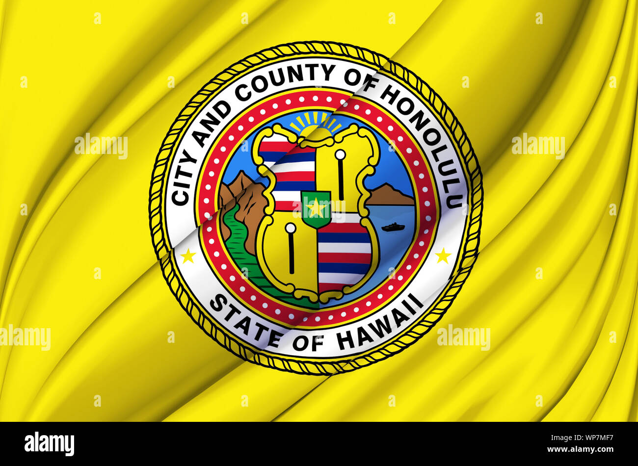 Honolulu Hawaii waving flag illustration. Regions and Cities of the ...