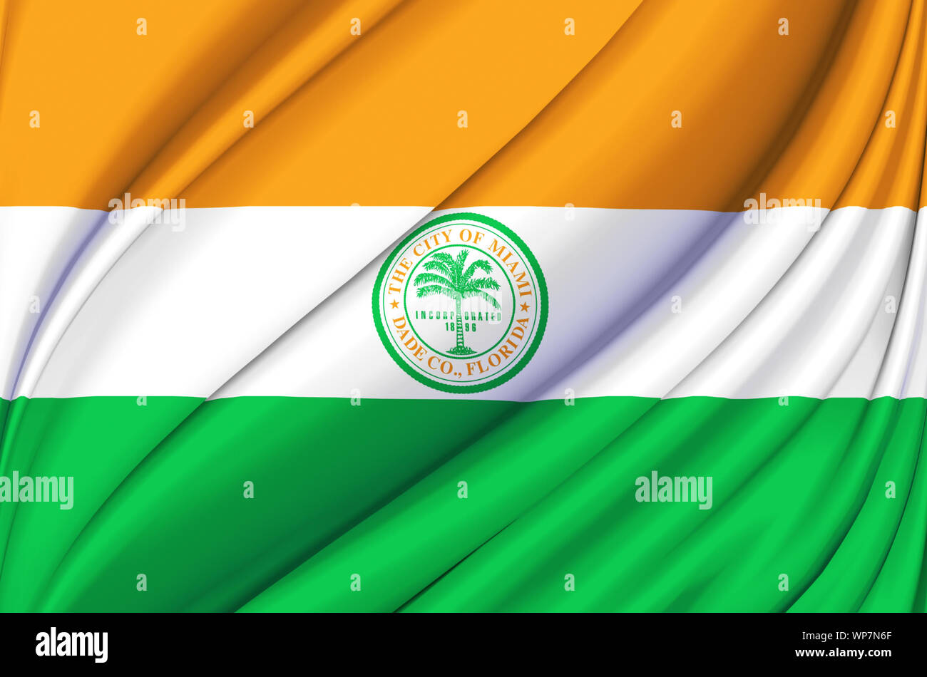 Miami Florida waving flag illustration. Regions and Cities of the ...