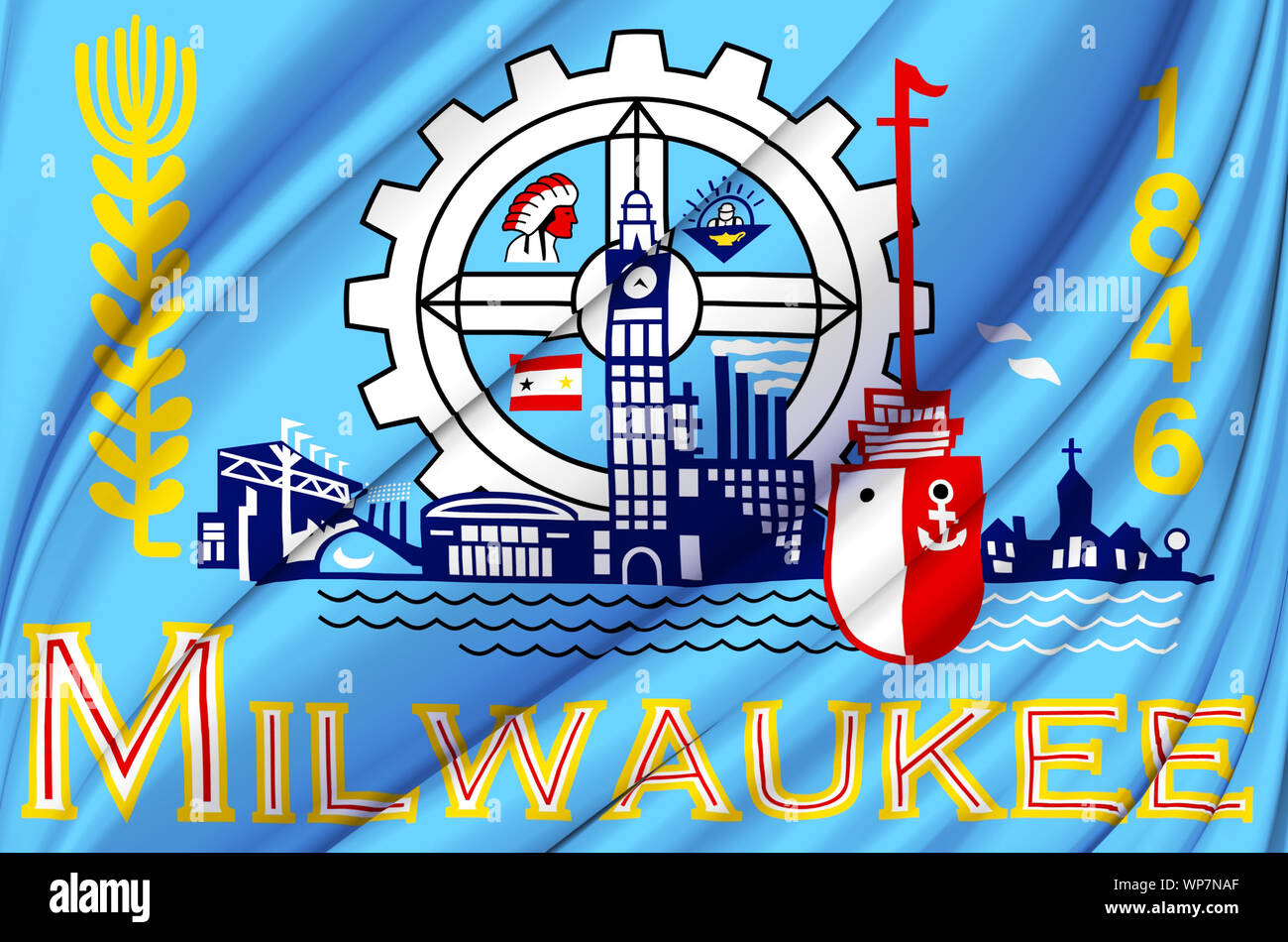 Milwaukee Wisconsin waving flag illustration. Regions and Cities of the ...