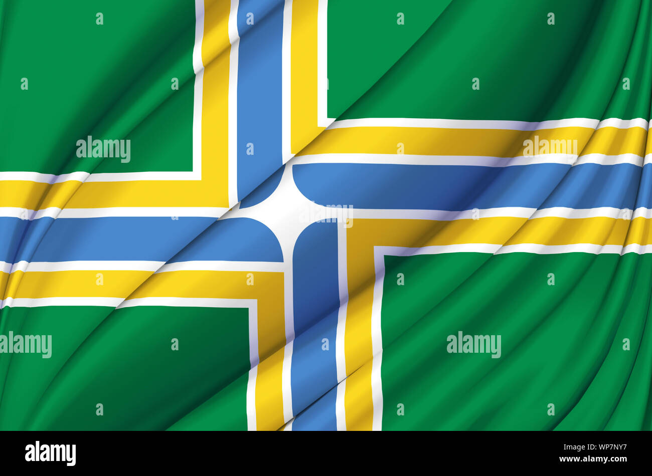 Portland Oregon waving flag illustration. Regions and Cities of the ...