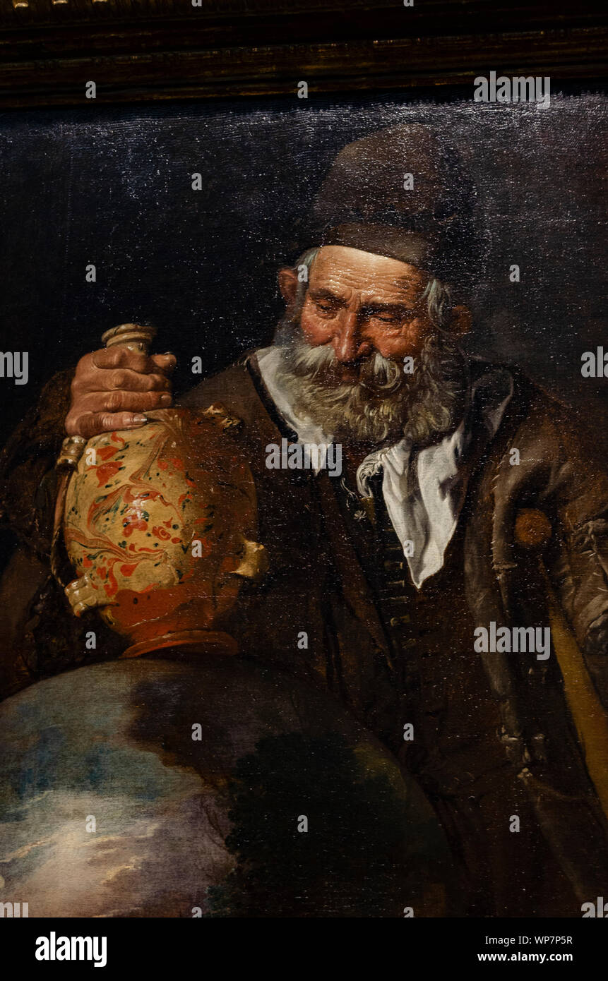 An Old Man Holding A Pilgrim-bottle Painting by Pietro Bellotti Stock ...