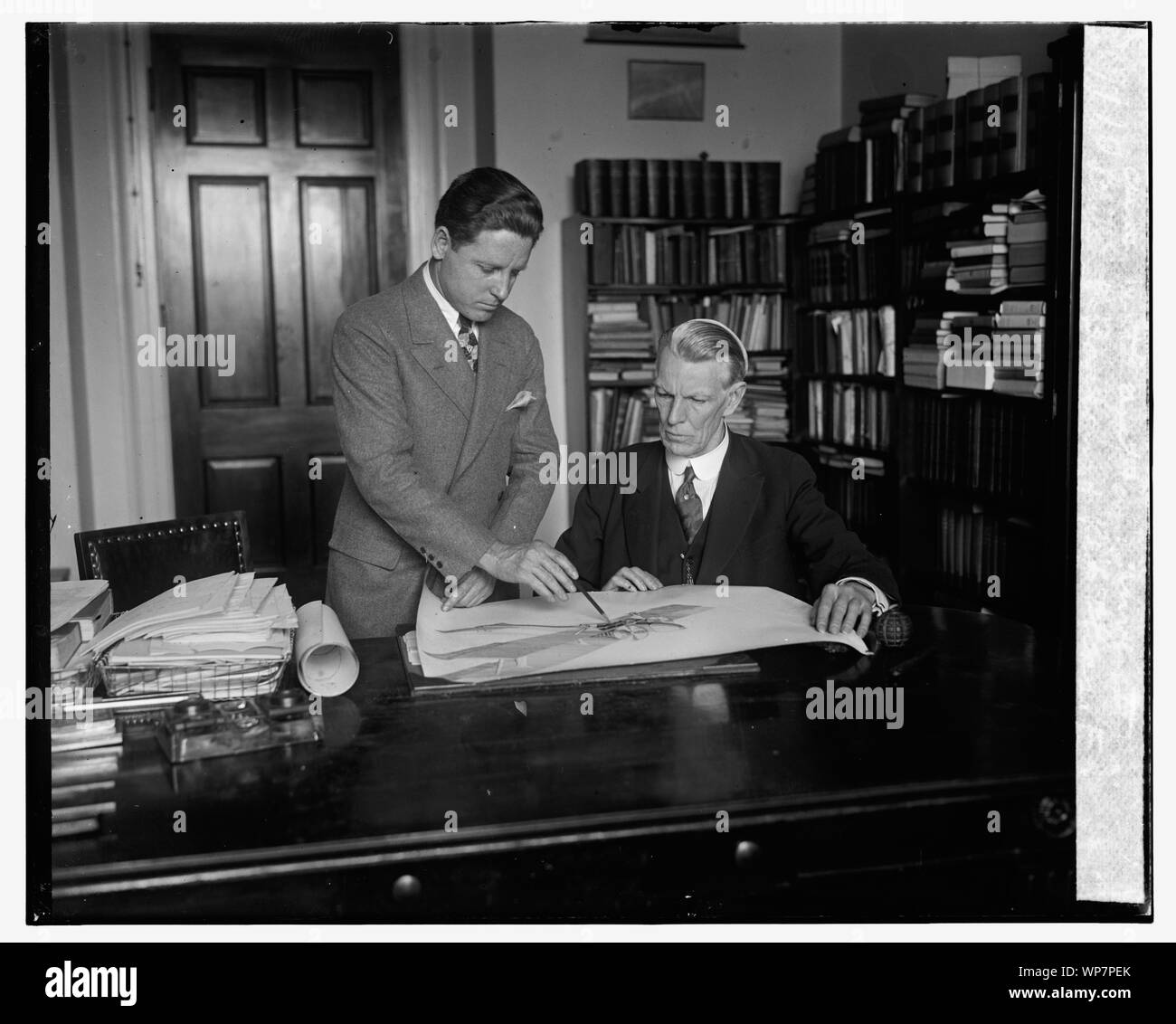 Lester P. Barlow & Rep. Chas. F. Curry with airplane invention, [1/28 ...