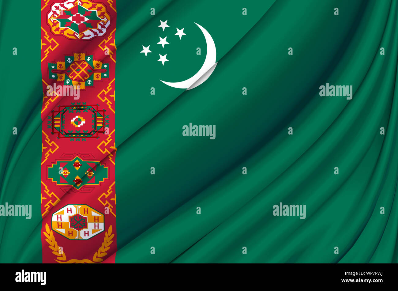 Turkmenistan Waving Flag Illustration Countries Of Asia Perfect For