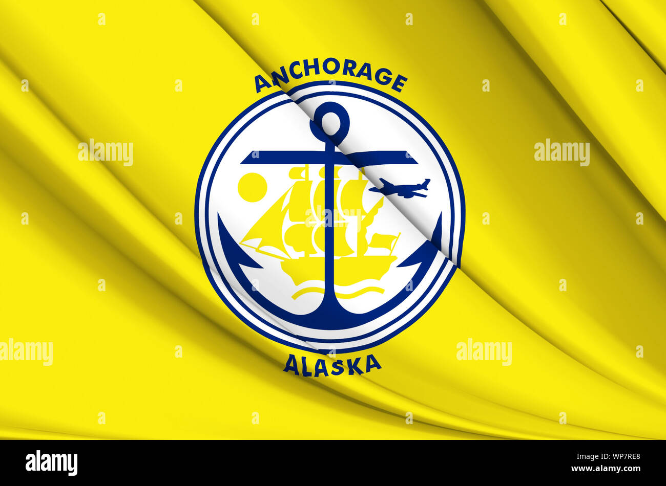 Anchorage Alaska waving flag illustration. Regions and Cities of the ...
