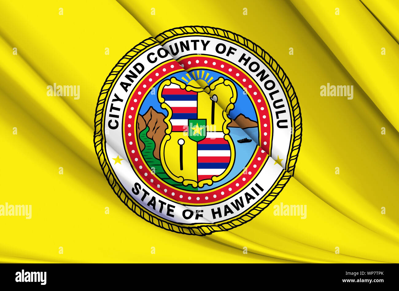Honolulu Hawaii waving flag illustration. Regions and Cities of the ...