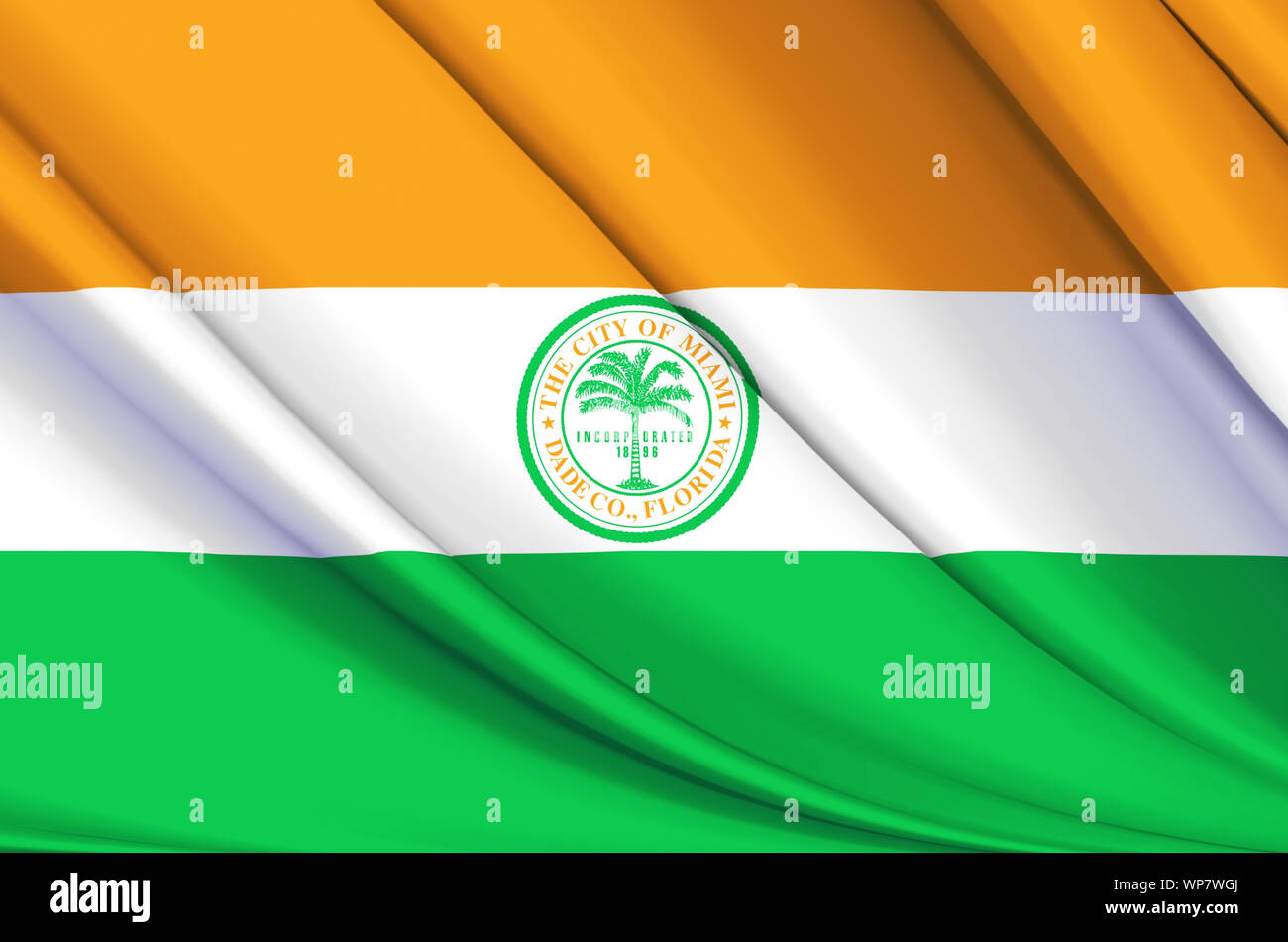 Miami Florida waving flag illustration. Regions and Cities of the ...