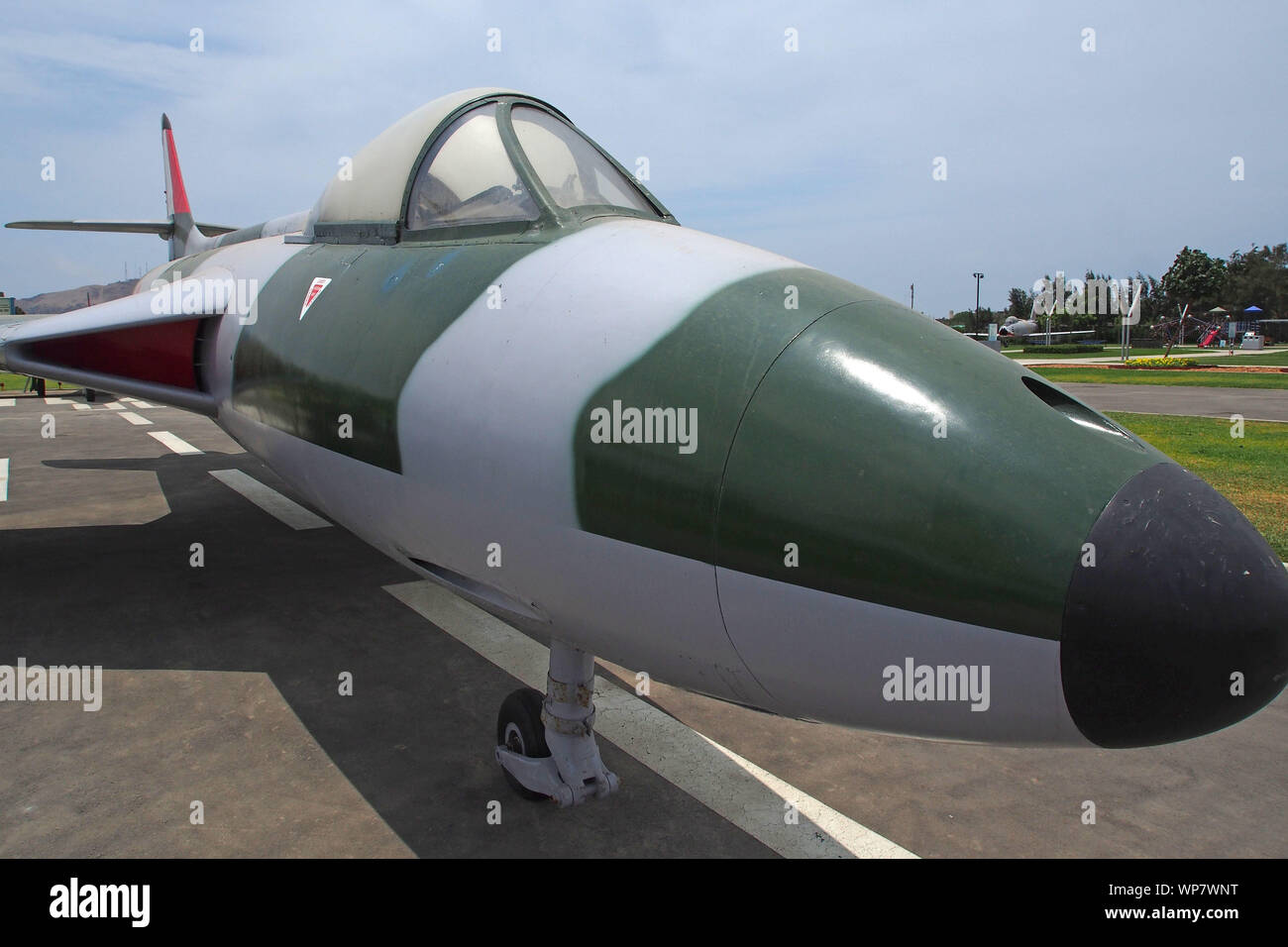 Front view of the Hawker Hunter jet fighter aircraft from the Peruvian ...