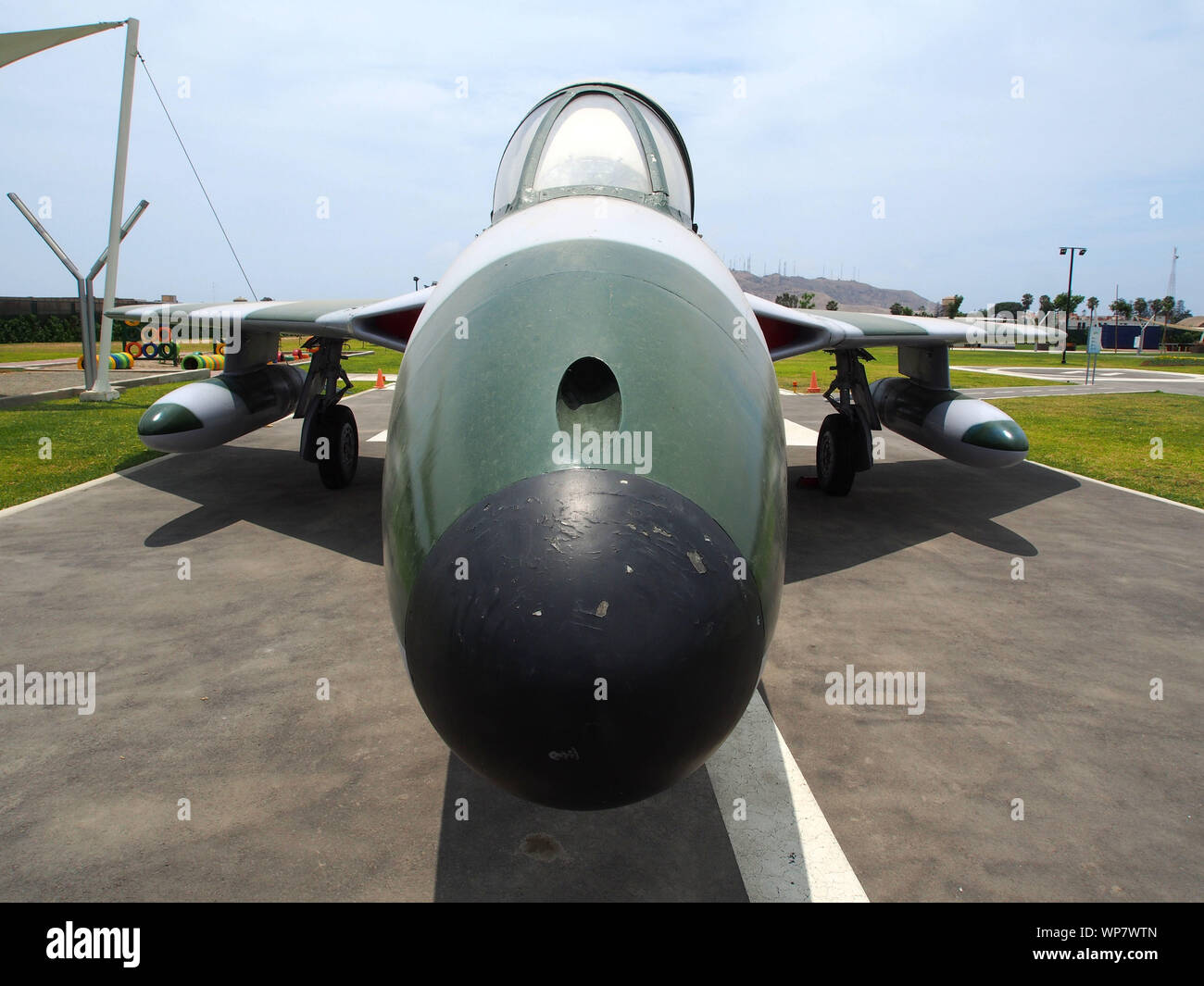 Front view of the Hawker Hunter jet fighter aircraft from the Peruvian ...
