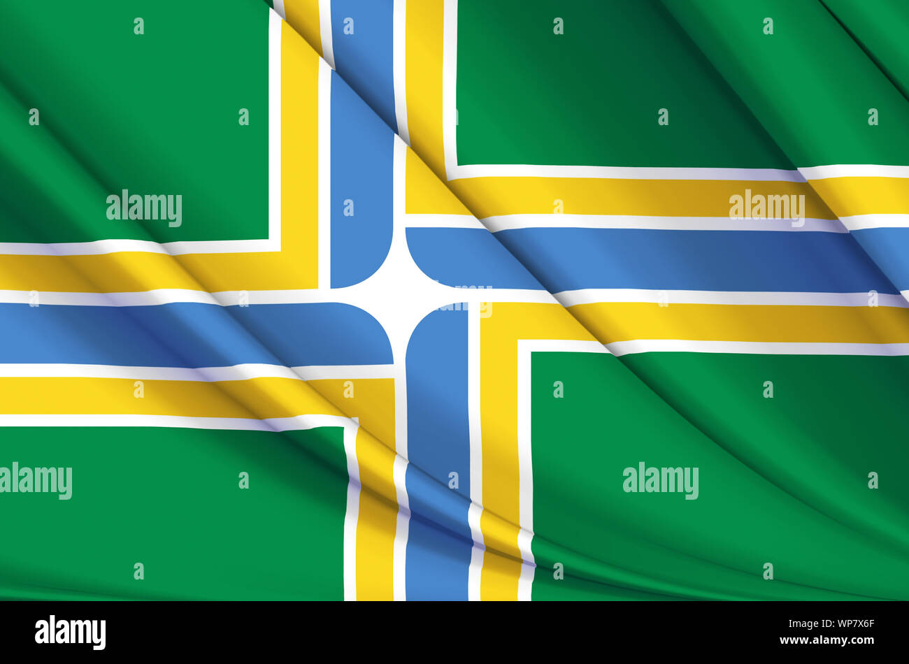Portland Oregon waving flag illustration. Regions and Cities of the ...