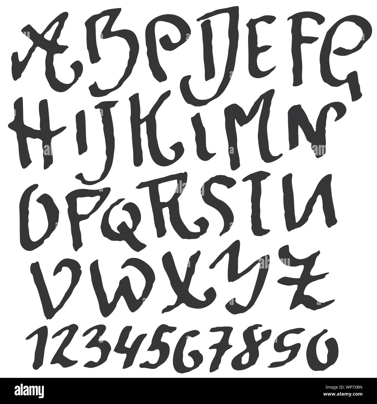 Hand drawn brush font. Modern brush lettering. Grunge style alphabet ...