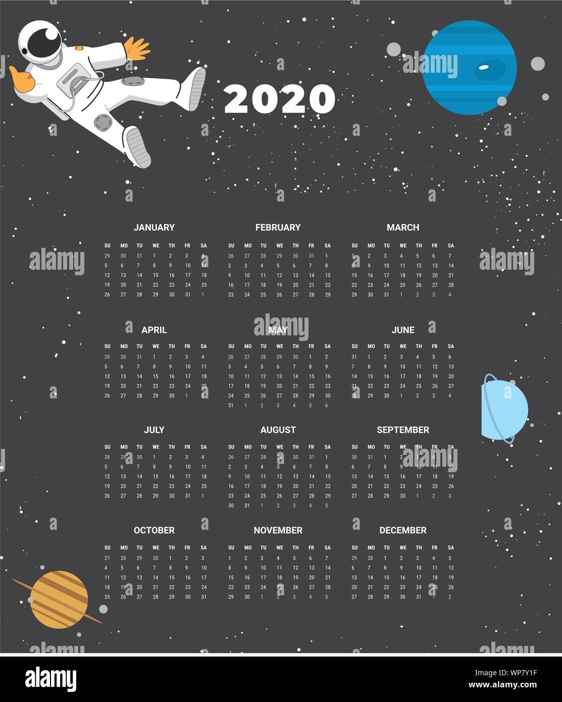 2020 Calendar - illustration. Template Mock up. Vector illustration ...