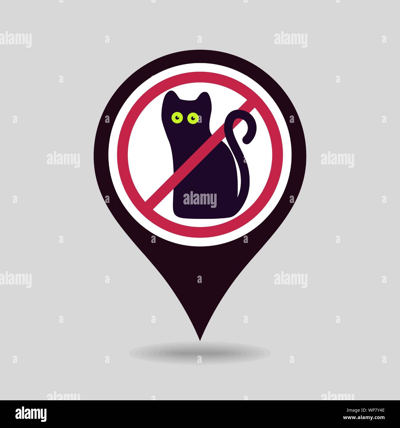 No, Ban or Stop signs. Halloween, black cat pin map icon. Map pointer ...