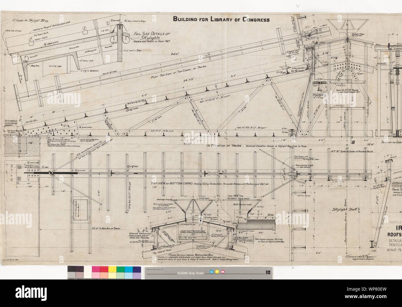 Library of Congress, Washington, D.C. Ironwork. Roofs of bookstacks ...