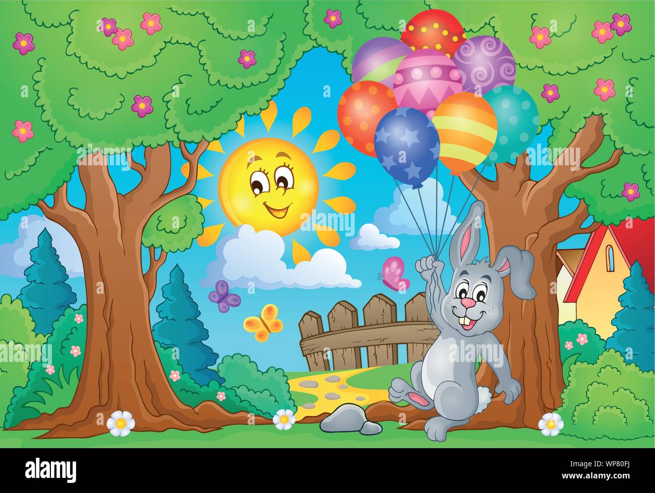 Spring theme with rabbit and balloons Stock Vector Image & Art - Alamy