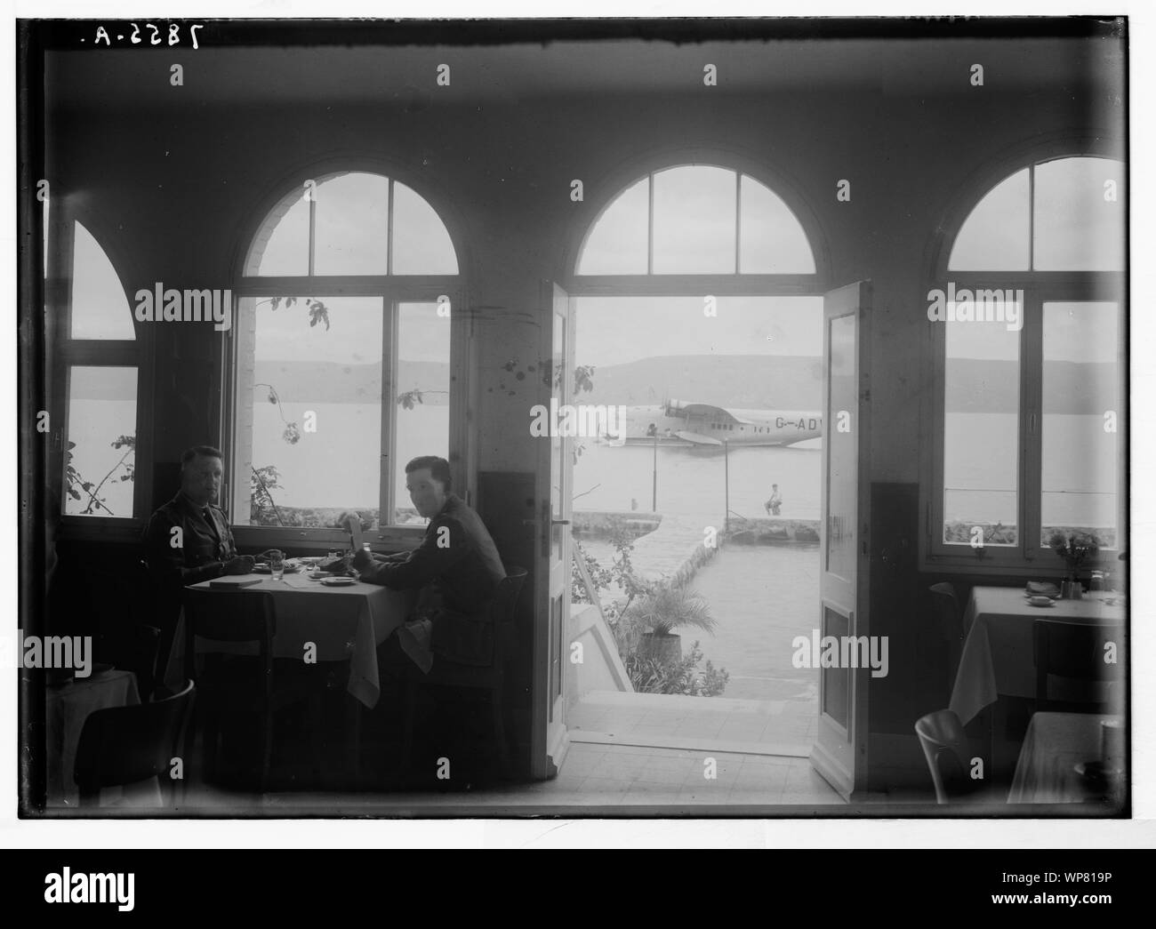 Lido, flying boat Clio. View from interior of Galilee Lido showing Capt ...