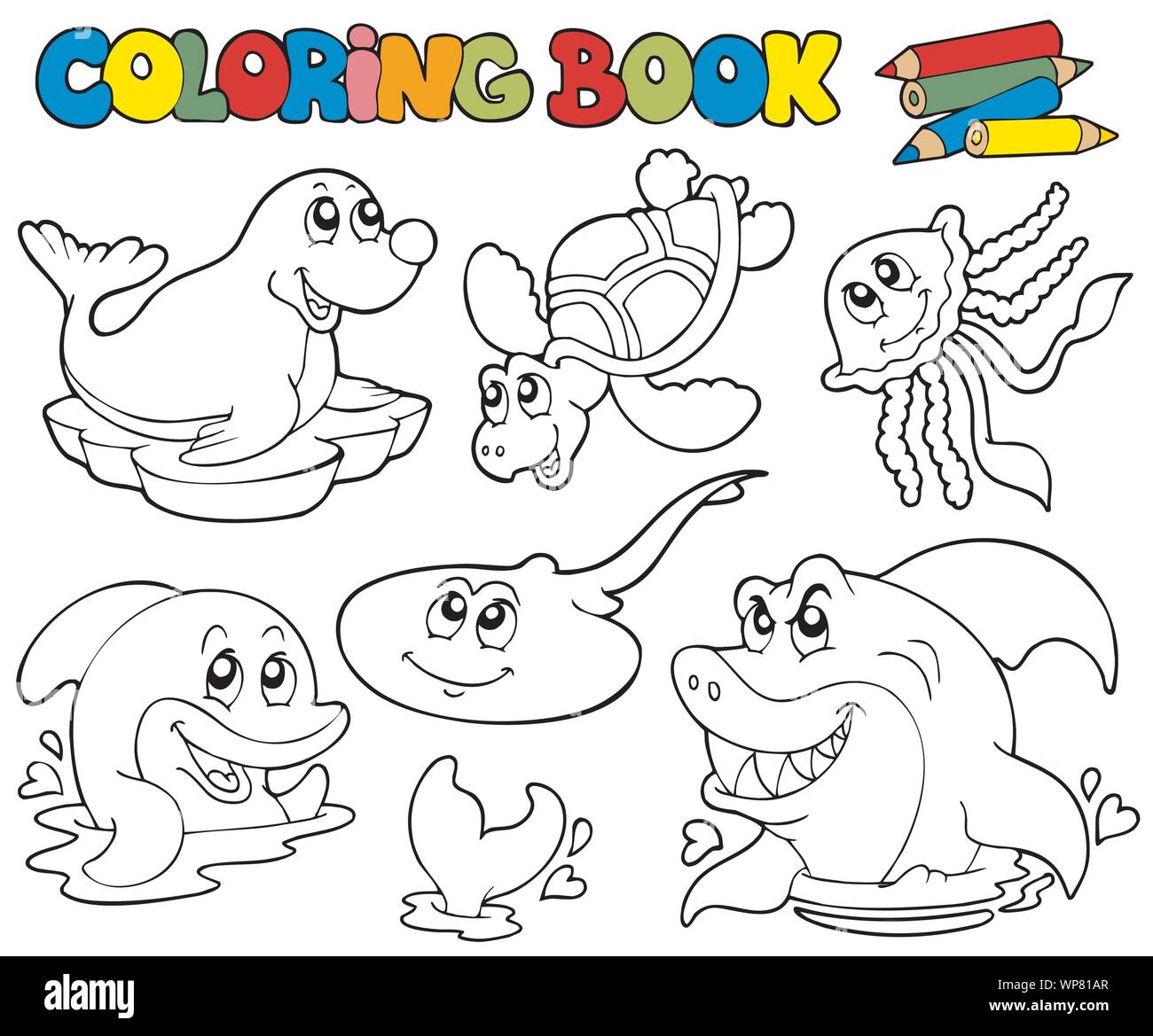 Coloring book with marine animals 1 Stock Vector Image & Art - Alamy
