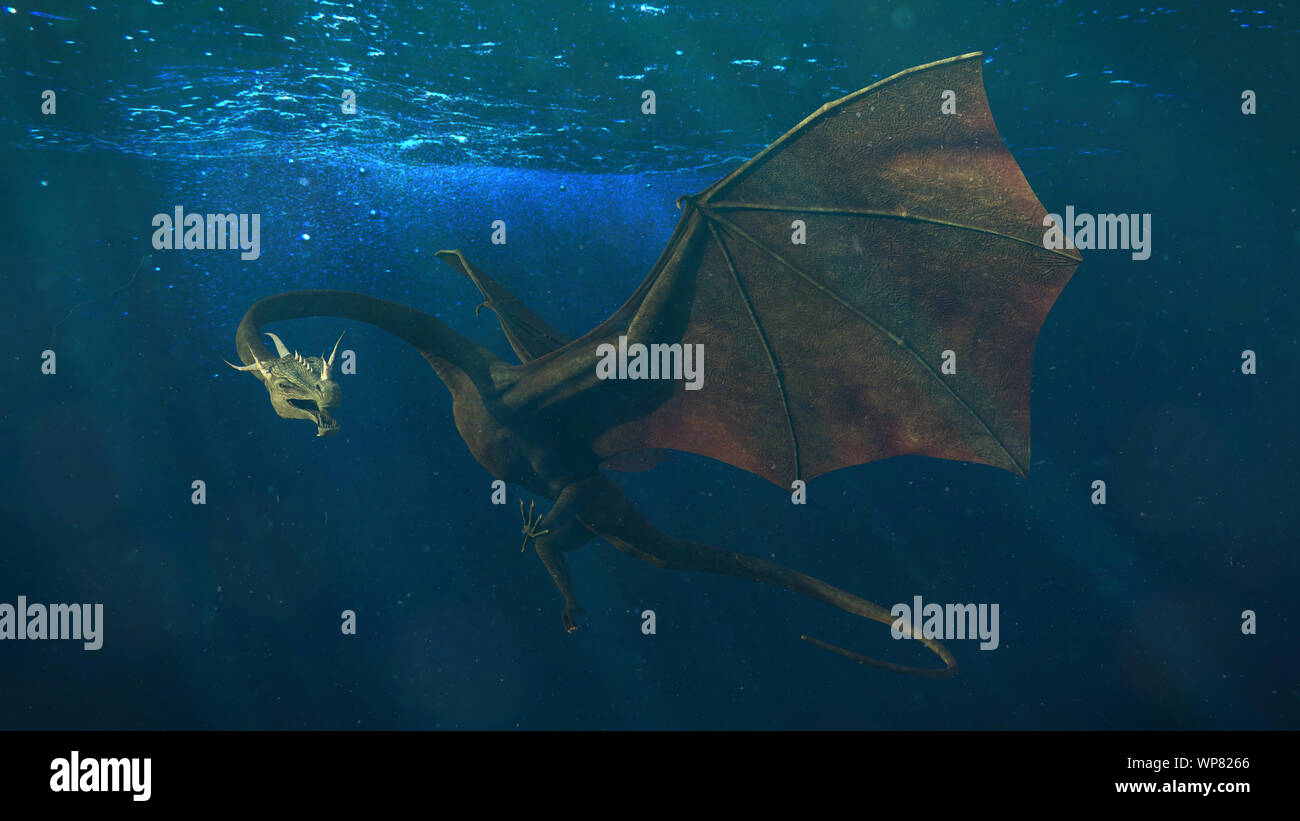 dragon, magical creature is swimming in the ocean Stock Photo - Alamy