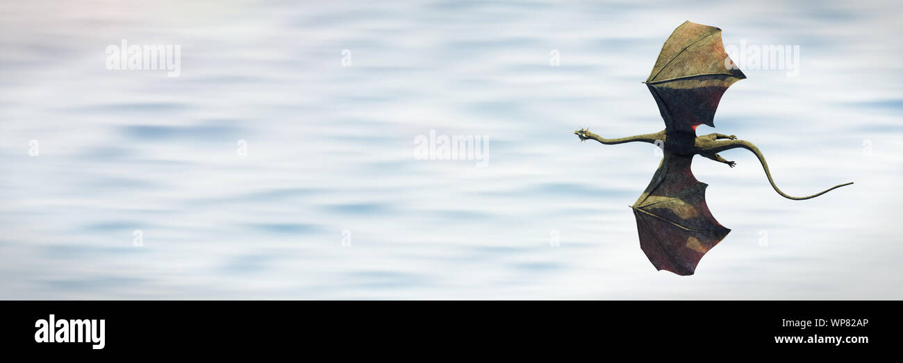 fast flying dragon, legendary green creature above the clouds Stock ...