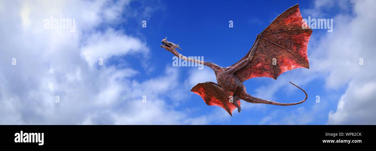 dragon, legendary red creature flying through air Stock Photo - Alamy