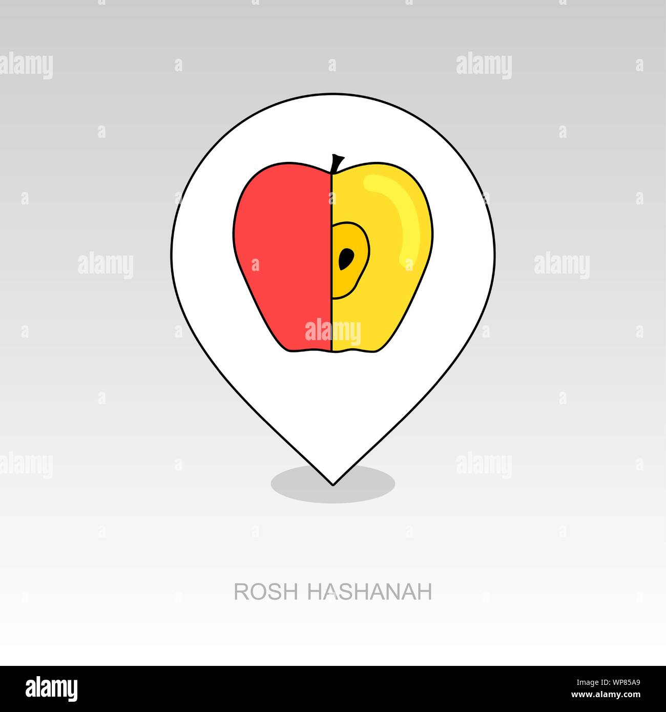Apple. Rosh Hashanah pin map icon. Shana tova Map pointer. Happy and ...