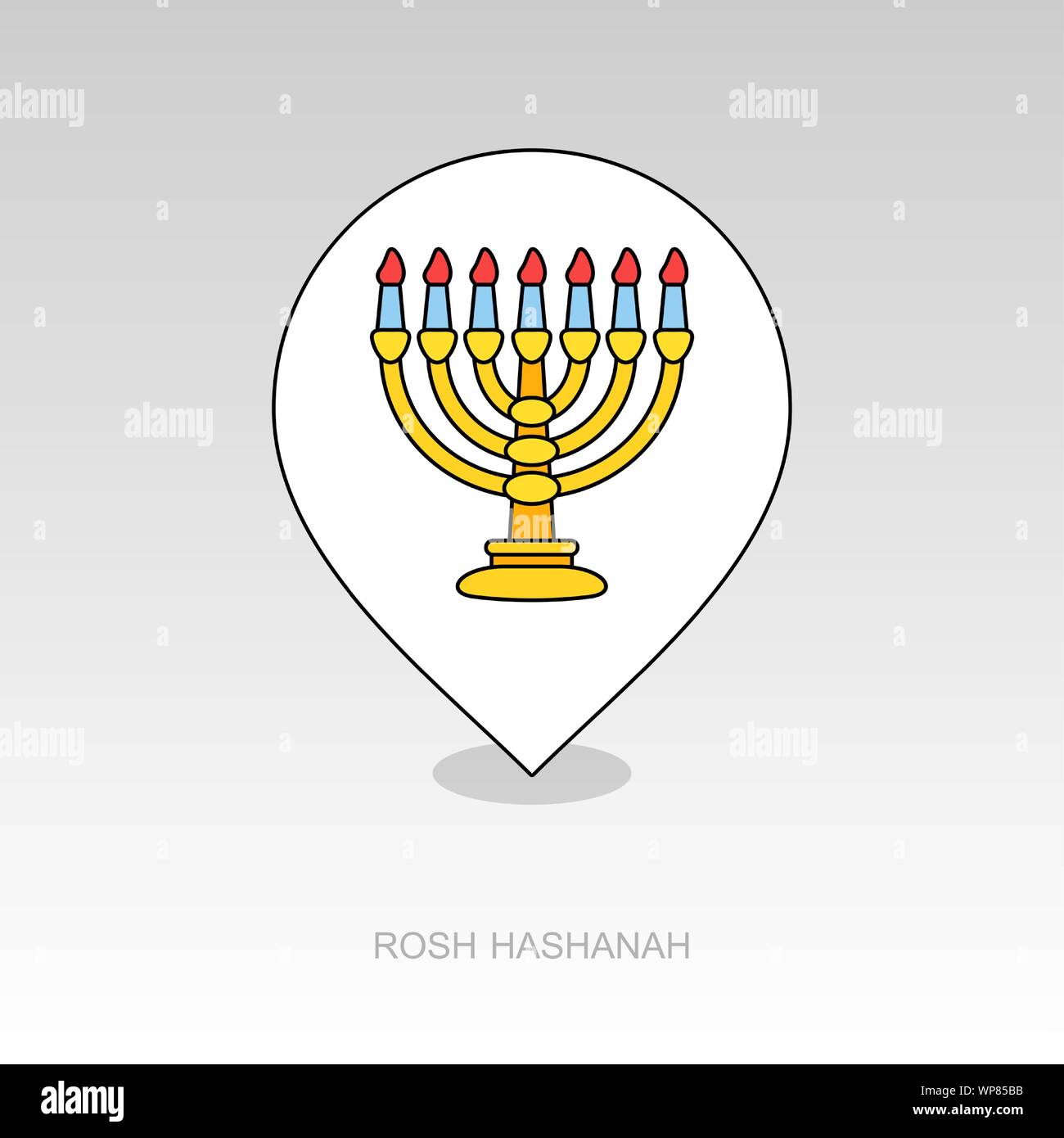 Menorah. Rosh Hashanah pin map icon. Shana tova Map pointer. Happy and ...