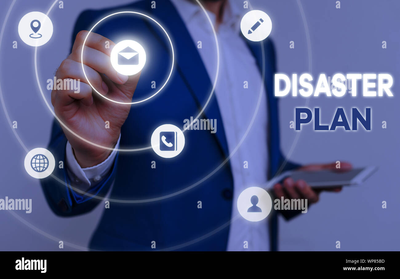 Conceptual hand writing showing Disaster Plan. Concept meaning Respond ...